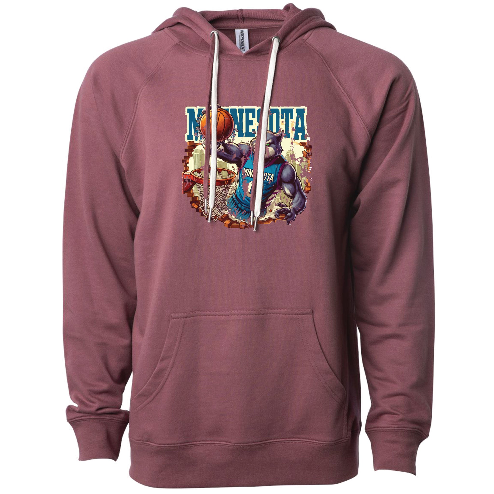 90s Style Basketball Wolf Minnesota Lightweight Hoodie – Minnesota Awesome